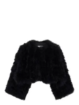 YVES SALOMON Cropped Feather-embellished Satin Cape - Black