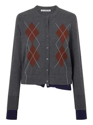 Acne Studios Argyle Silk, Wool And Cashmere-blend Cardigan - Gray
