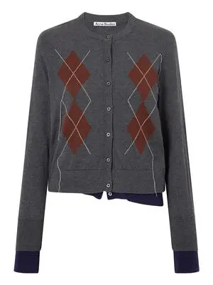 Acne Studios ACNE STUDIOS Argyle Silk, Wool And Cashmere-Blend Cardigan Gray