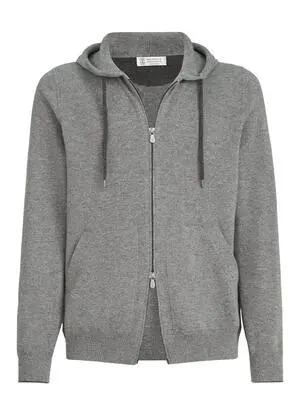 Brunello Cucinelli Cashmere Hooded Cardigan Grey
