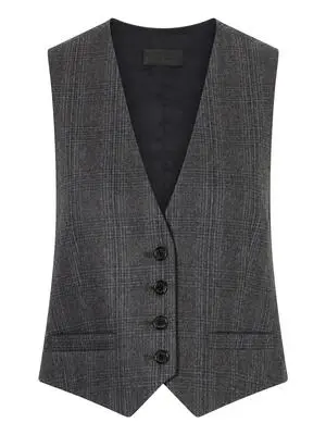NILI LOTAN Ismael Checked Wool And Cashmere-blend Waistcoat - Gray