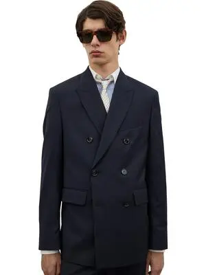 TOTEME Pinstriped Wool Double-breasted Blazer - Navy