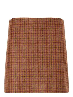 BLAZÉ MILANO Checked Virgin Wool Mini Skirt - Brown