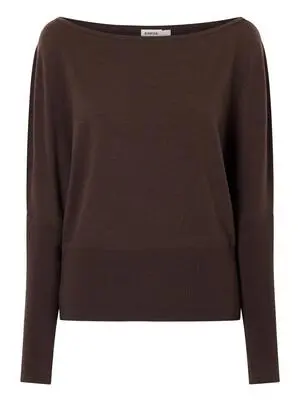 Simkhai Lavina Off-The-Shoulder Ribbed-Detailed Wool-Blend Sweater Brown