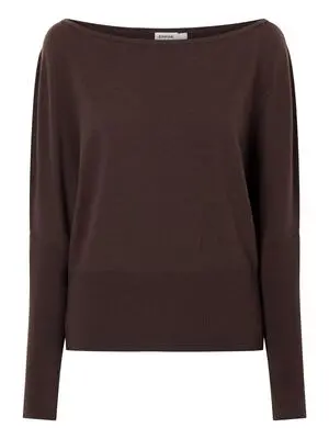 Simkhai Lavina Off-the-shoulder Ribbed-detailed Wool-blend Sweater - Chocolate
