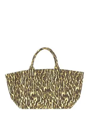 GANNI Leopard Canvas Xxl Tote Bag Multicolor