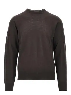 Emporio Armani Virgin Wool Weater With Eagle Embroidery - Brown