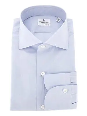FINAMORE 1925 170 Two-ply Cotton Poplin Shirt - Blue