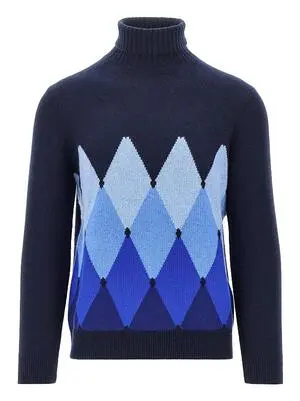BALLANTYNE Cashmere Diamond-shaped Turtleneck Sweater - Blue