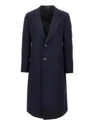 Emporio Armani Wool Tricotine Single-breasted Coat - Blue