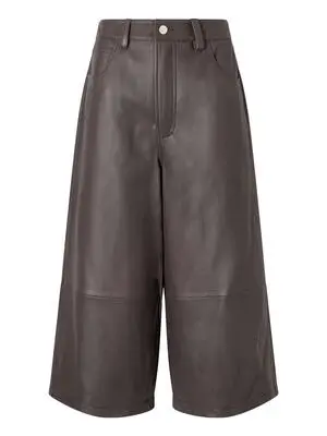 STAUD Hunter Cropped Leather High-rise Wide-leg Pants