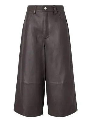 Staud STAUD Cropped Leather High-Rise Wide-Leg Pants Brown