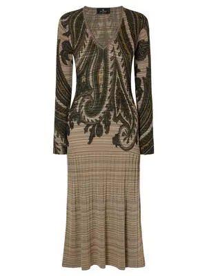 Etro Printed Ribbed-knit Midi Dress - Gray