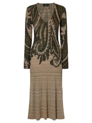 Etro Printed Ribbed-knit Midi Dress - Gray