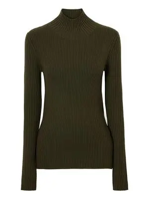 Victoria Beckham Ribbed Wool-blend Turtleneck - Green
