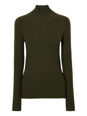Victoria Beckham Ribbed Wool-blend Turtleneck - Green