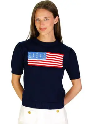 DUFFIELD LANE Puff Sleeve Flag Sweater