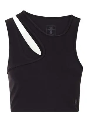 On On Running Asymmetric Cutout Stretch Cropped Sports Tank Top Black