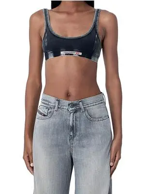 DIESEL® Diesel Logo Detailed Denim-Effect Top Black