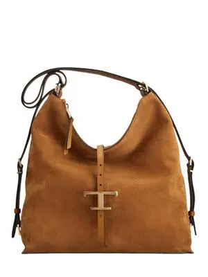 TOD'S Tod's T Timeless Suede Tote Bag Brown