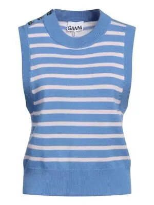 GANNI Striped Sleeveless Knit Top - Blue