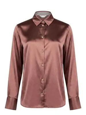 MAX MARA Max Mara Solid Colour Satin Stretchy Long Sleeve Shirt