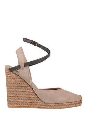 Brunello Cucinelli Twotone Spliced Straw Wedge Shoes - Grey