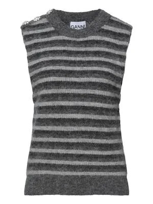 GANNI Ganni Striped Sleeveless Knit Top Grey