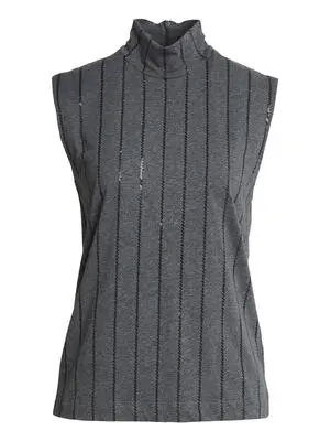 Brunello Cucinelli Striped Sleeveless Turtleneck Tshirt - Grey