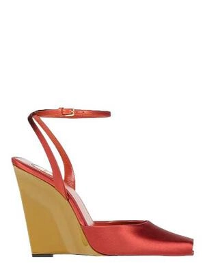 Saint Laurent Twotone Satin Wedge Sandals - Brown