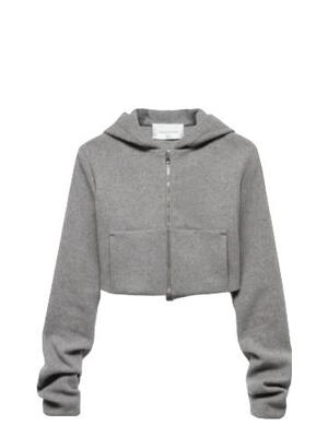7 For All Mankind Wool-blend Pleated Zip-up Hoodie - Grey