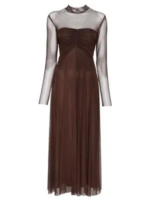TWINSET Ruched Sheer-panel Maxi Dress - Brown