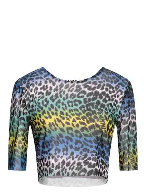GANNI Ganni Multicolored Leopard Print Short-Sleeve T-Shirt Blue