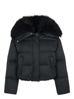 YVES SALOMON Short Down Jacket In Waterproof Technical Fabric With Airy Lambswool Trim