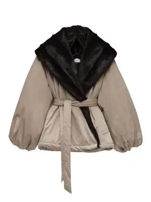 Magda Butrym Belted Faux Fur Collar Jacket - Beige