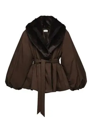 Magda Butrym Belted Faux Fur Collar Jacket - Brown
