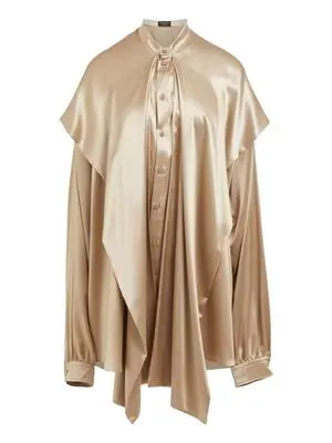 Balenciaga Minimalist Satin Long-sleeve Shirt Khaki