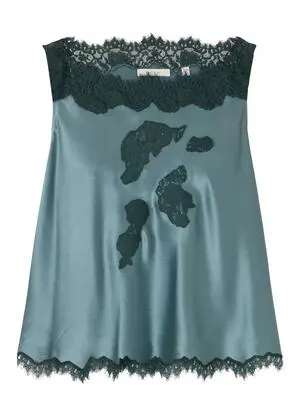 DÔEN Valerina Lace-trimmed Silk Tank - Blue