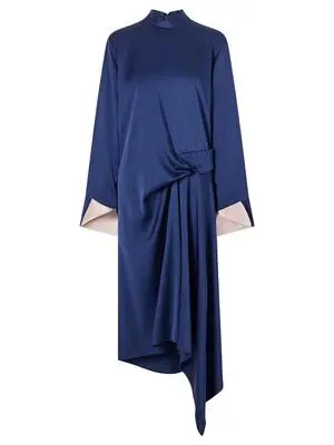 Stella McCartney Asymmetric Draped Satin Midi Dress - Navy
