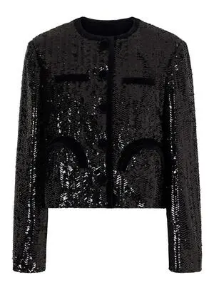 BLAZÉ MILANO Shamo Velvet-trimmed Sequined Jacket - Black