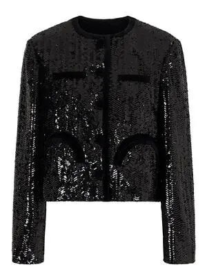BLAZÉ MILANO Shamo Velvet-trimmed Sequined Jacket - Black
