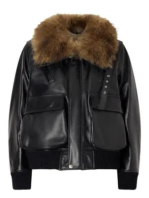Sacai Plush-trimmed Leather Jacket - Black