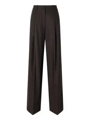 Ralph Lauren Clarice Pleated Wool Wide-leg Pants - Brown
