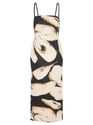 ANDRES OTALORA Lo No Dicho Tassel-detailed Printed Linen Midi Dress - Brown