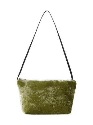 VALESQUE Leather-trimmed Crushed-velvet Shoulder Bag - Green