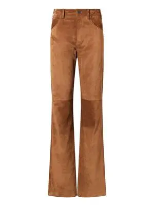 NILI LOTAN Joan Suede Straight-leg Pants - Tan
