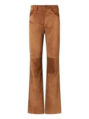 NILI LOTAN Joan Suede Straight-leg Pants - Tan