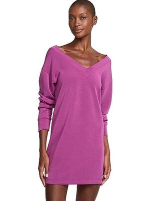 Victoria's Secret Featherweight Knit V-neck Long-sleeve Dress - Purple