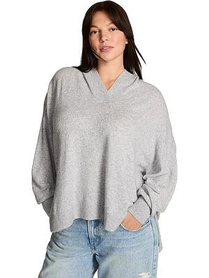 Victoria's Secret Luxe Knit V-neck Hoodie Sweater - Grey