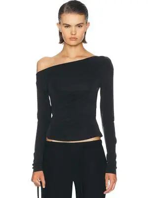 ST. AGNI Cupro Jersey Long Sleeve Top - Black